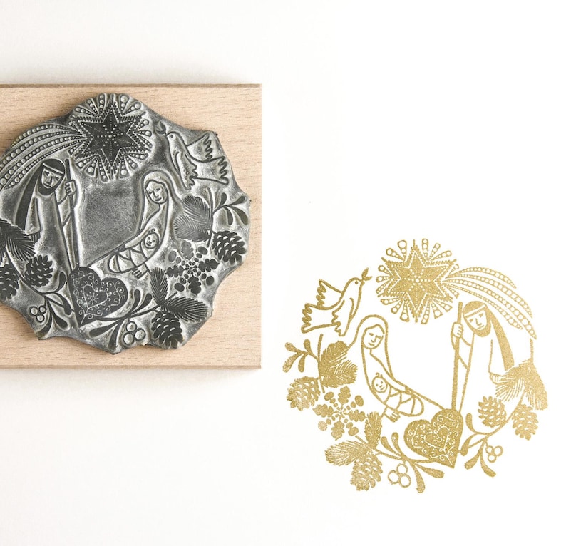 Christmas Rubber Stamp - Nativity Garland - Christmas Card - Craft Gift ...