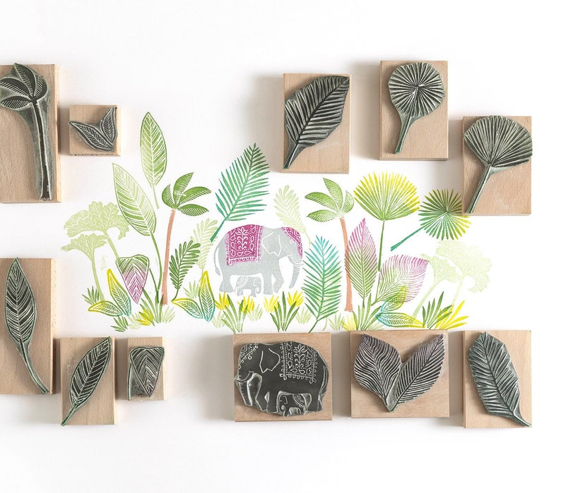 Elephant and Jungle Stamps - Rubber Stamp - Elephant Stamp - Jungle ...