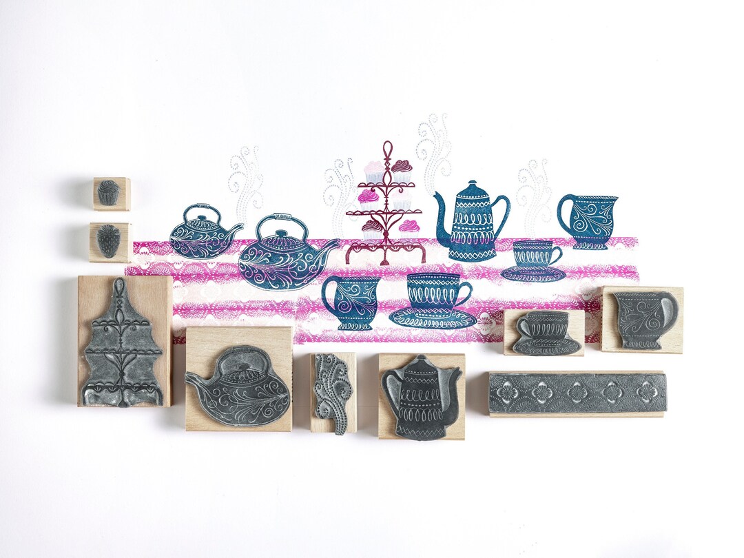 Tea Cup Rubber Stamp, Tea Set Rubber Stamps, for Cardmaking and ...