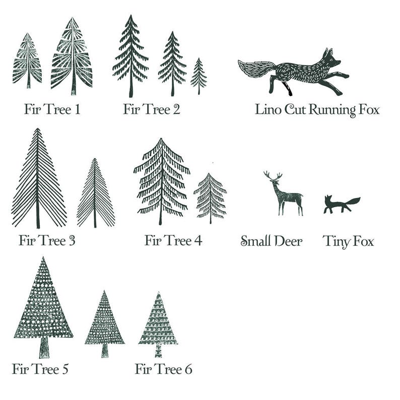Fox and Fir Tree Rubber Stamp - Fox Rubber Stamp - Tree Rubber Stamp ...