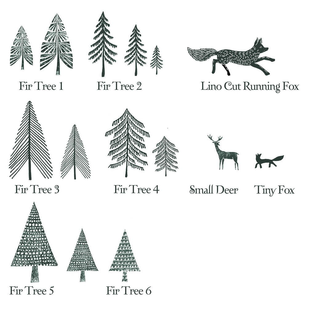 Fox and Fir Tree Rubber Stamps Fox Stamp Tree Stamp - Etsy UK