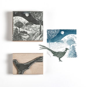 Winter Landscape and Stag Stamp, Christmas Rubber Stamp, Stag Stamp ...