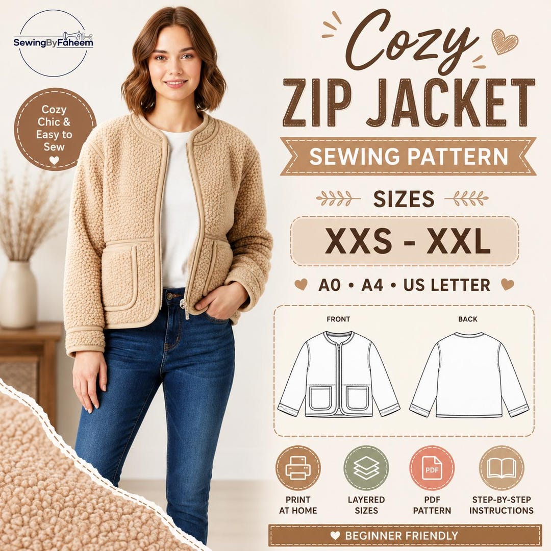 Jacket Sewing Pattern | Women Sewing Pattern | Teddy Jacket With Lining ...