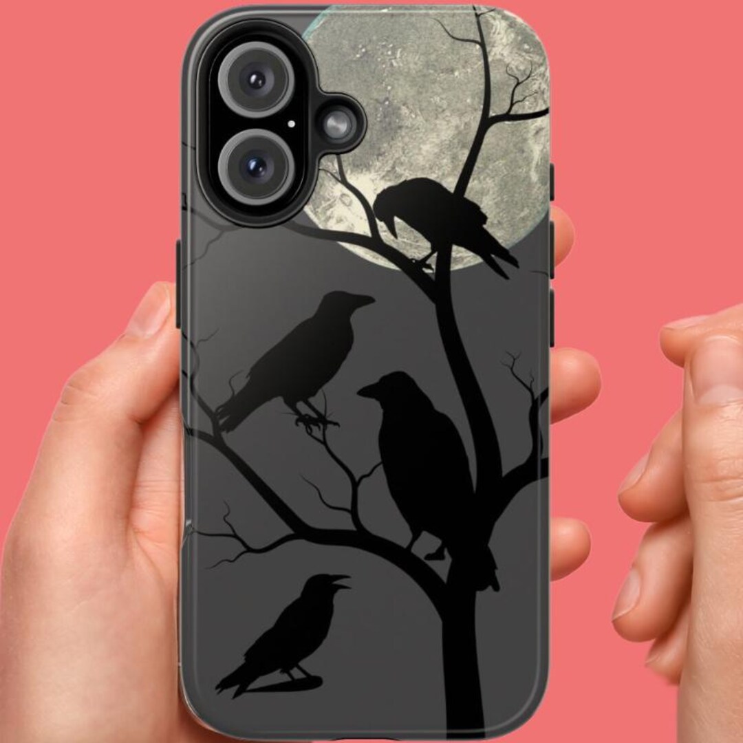 Gray Murder of Crows, Crow Raven in Under the Moon in Tree, Tough Phone ...