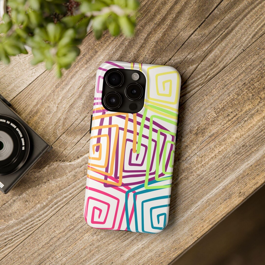 White and Colorful Square Spiral Phone Case - Shock Absorbent and ...