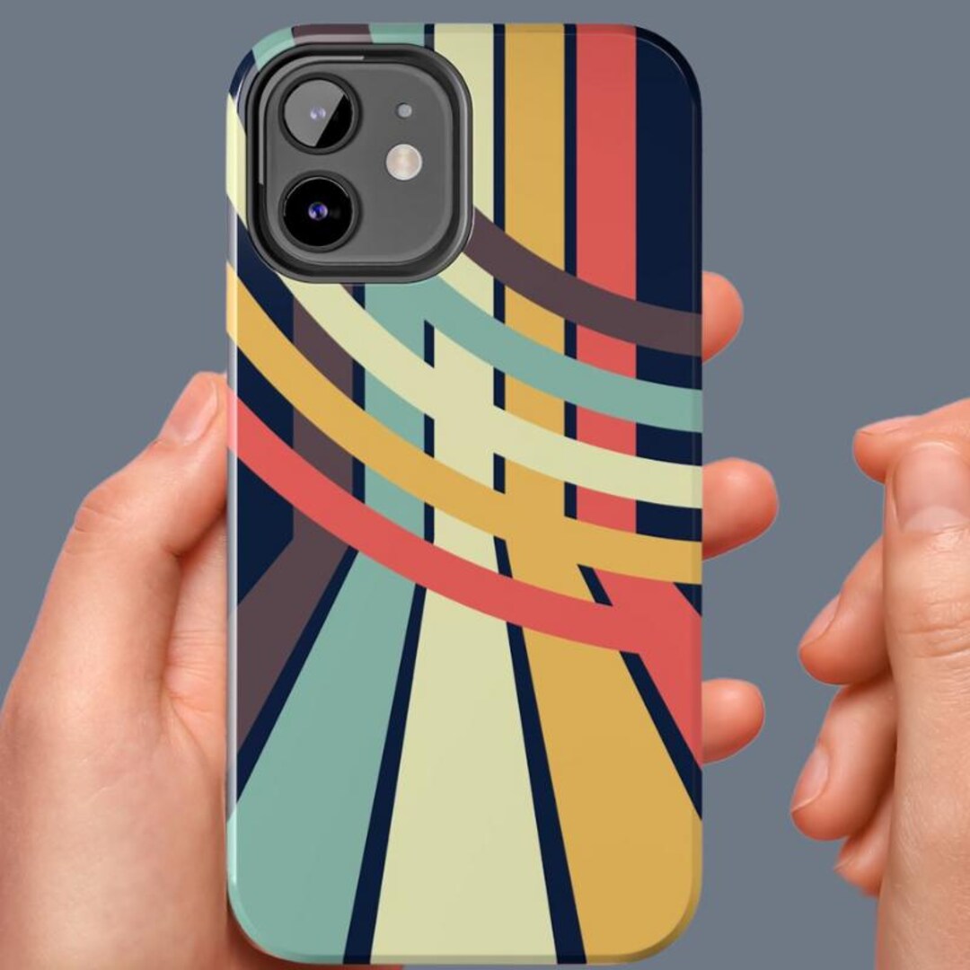 Colorful Retro Stripes & Swoops on Dark Midnight Blue Boho Bohemian ...