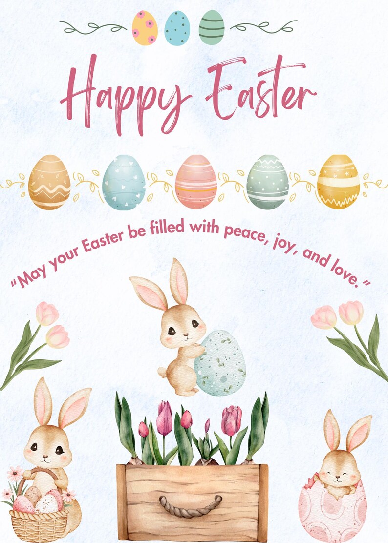 Happy Easter Bunny Card, Pastel Spring Wall Art (digital Download) - Etsy