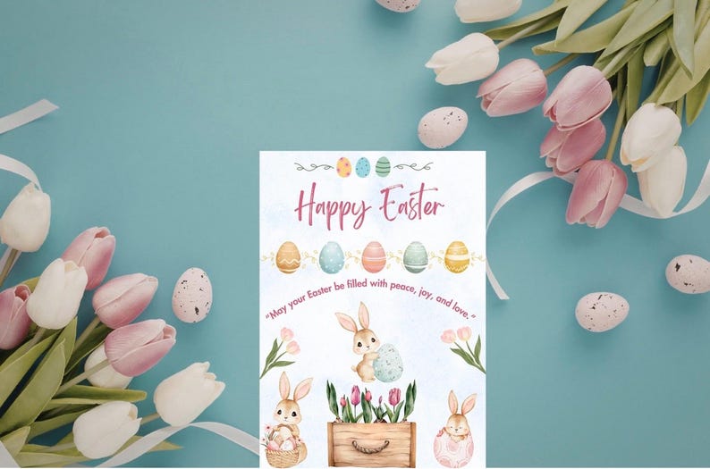Happy Easter Bunny Card, Pastel Spring Wall Art (digital Download) - Etsy