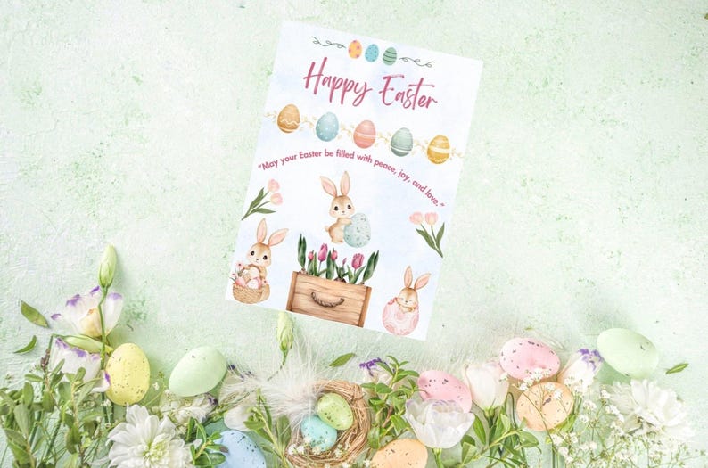 Happy Easter Bunny Card, Pastel Spring Wall Art (digital Download) - Etsy