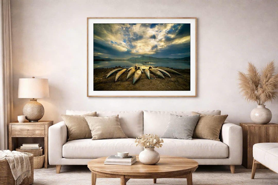 Vietnam Fishing Boats Sunrise Wall Art, Dramatic Sky Landscape ...