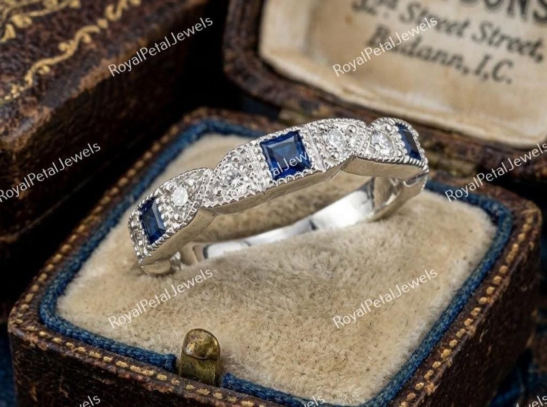 1920s Vintage Art Deco Sapphire & Diamond Band, Vintage Band, Antique ...