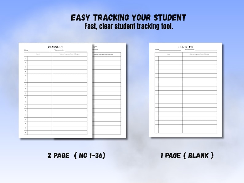 Printable Class List Template, Teacher Organizer, Student Records (A4 ...
