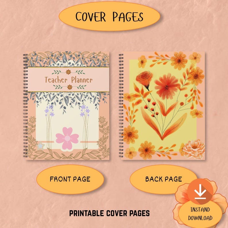Printable Floral Teacher Planner Bundle Orange Yellow, Students ...
