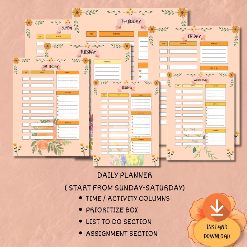Printable Floral Teacher Planner Bundle Orange Yellow, Students ...