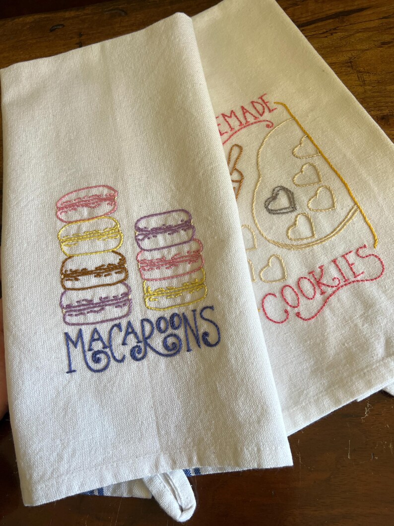 Hand Embroidered Macarons Tea Towel, French Kitchen Decor - Etsy