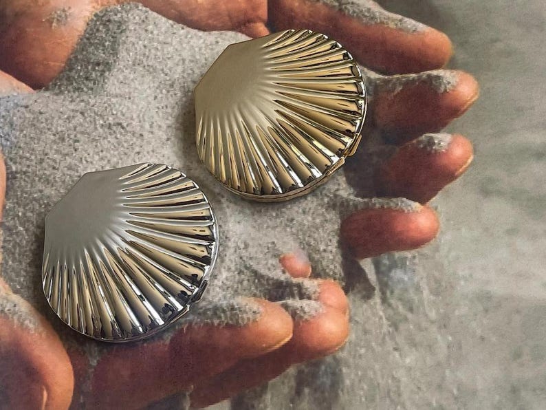 Sea Shell Compact Mirror, Silver or Gold Tone, Gift for Her, DIY ...