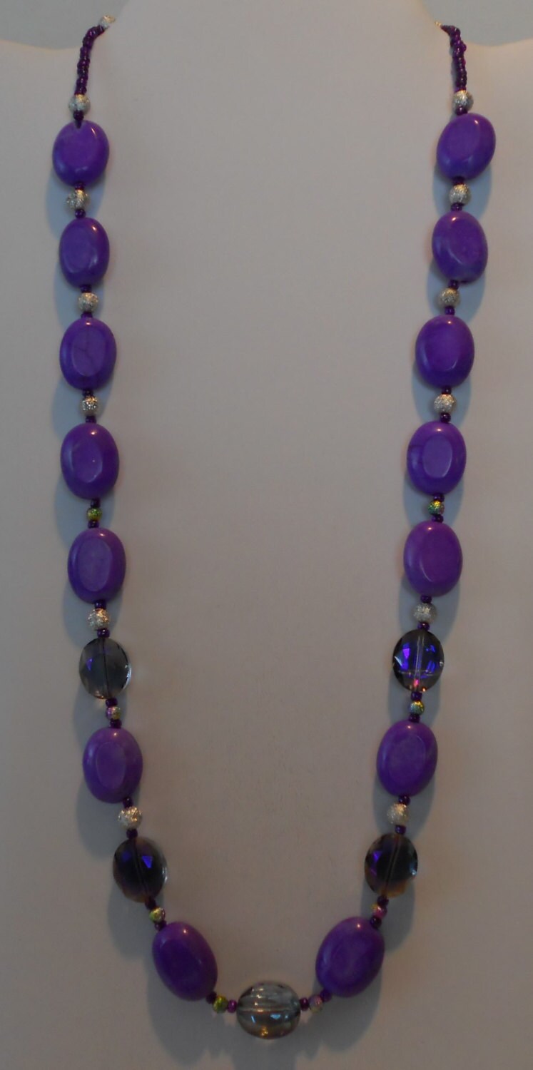 Purple Magnesite Purple Luster Glass and Silver Handmade Necklace - Etsy