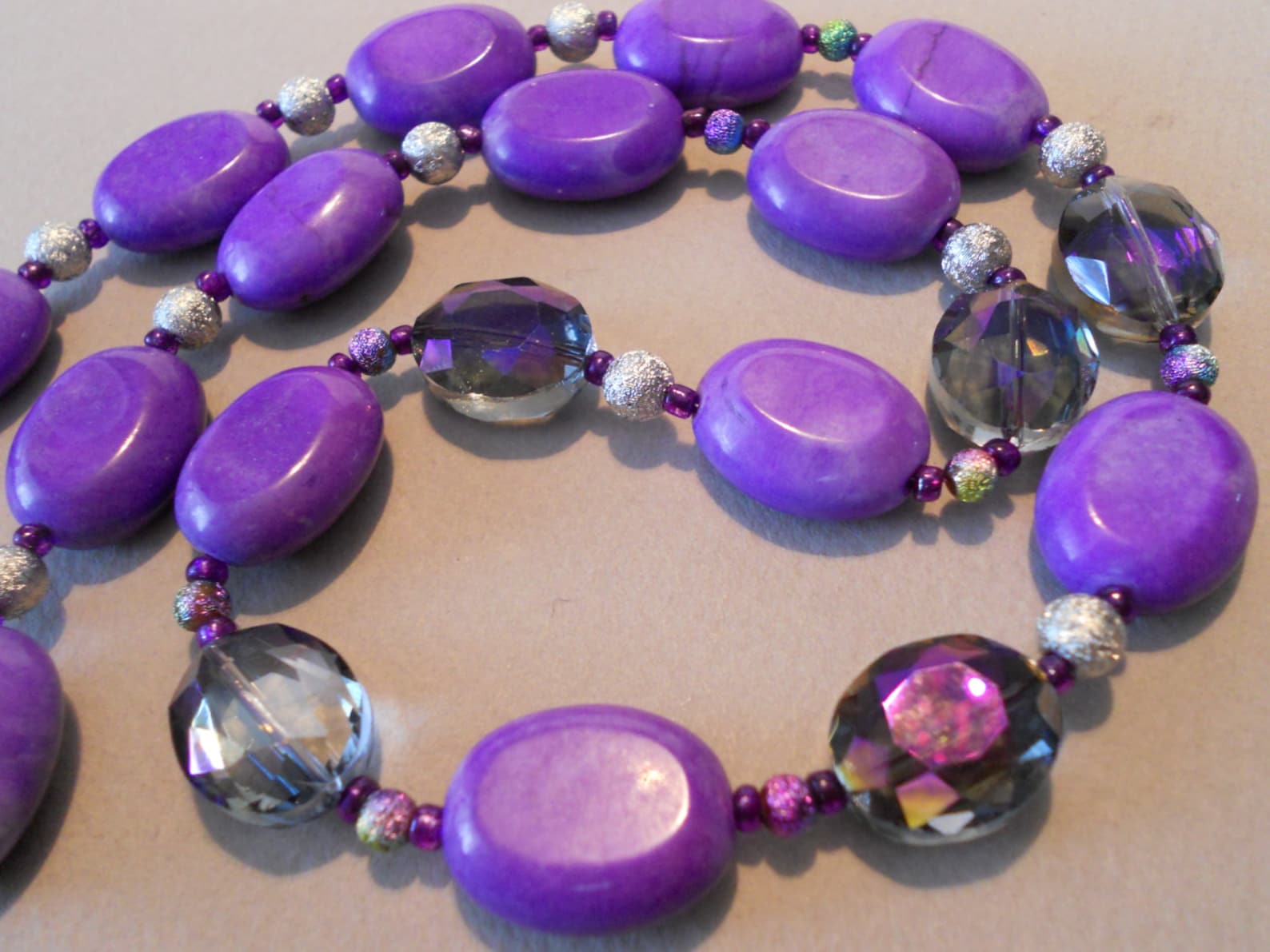 Purple Magnesite Purple Luster Glass and Silver Handmade Necklace - Etsy