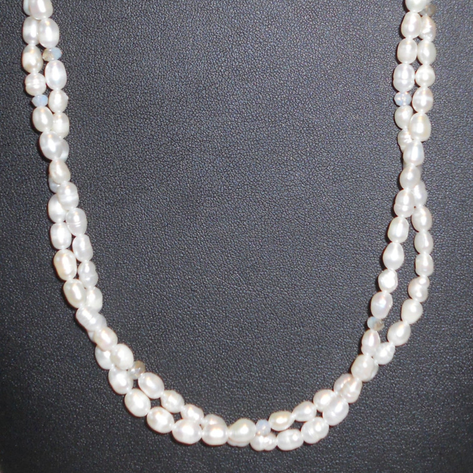 Double Strand Rice Pearl And Crystal Handmade Necklace Etsy