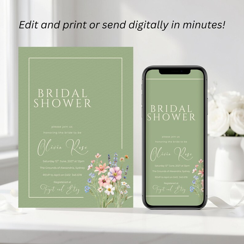 Wildflower Bridal Shower Invitation, Wild Floral Bridal Shower Invite ...