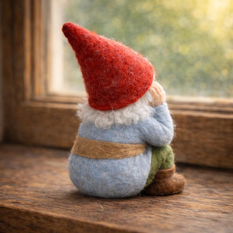 Needle Felted Gnome Figurine, Woodland Fantasy Decor, Thoughtful ...