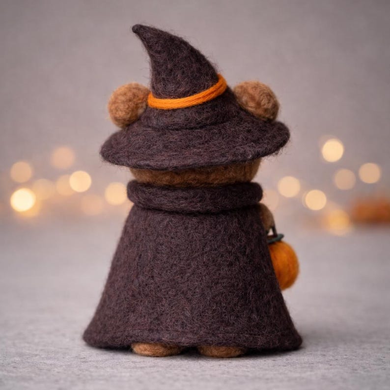 Handmade Needle Felt Witch Bear, Halloween Pumpkin Cosplay Doll, Cozy ...