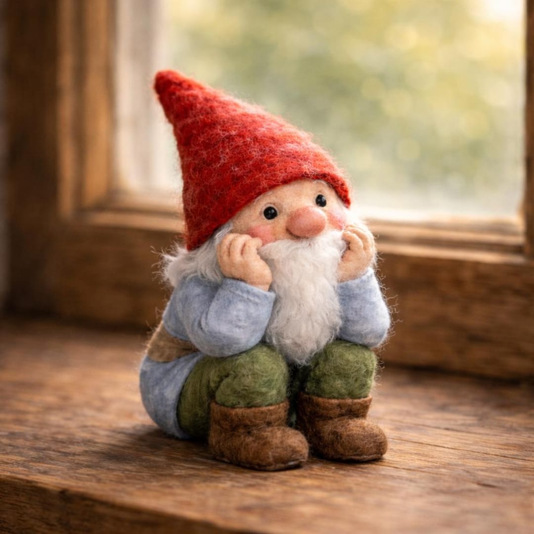 Needle Felted Gnome Figurine, Woodland Fantasy Decor, Thoughtful ...