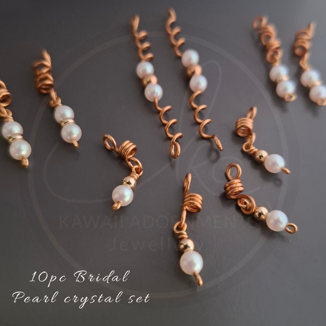 Gold Pearl Crystal Loc Jewels: (set of 10) Handmade Hair Accessories ...