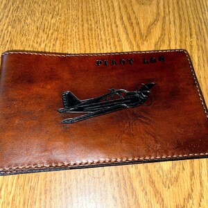 Leather Pilot Log Book Cover - Hand Tooled, Hand Stitched, Personalized ...