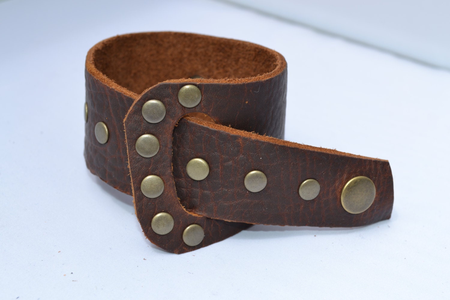 Brown Leather Wrap Cuff Bracelet With Bronze Rivets | Etsy
