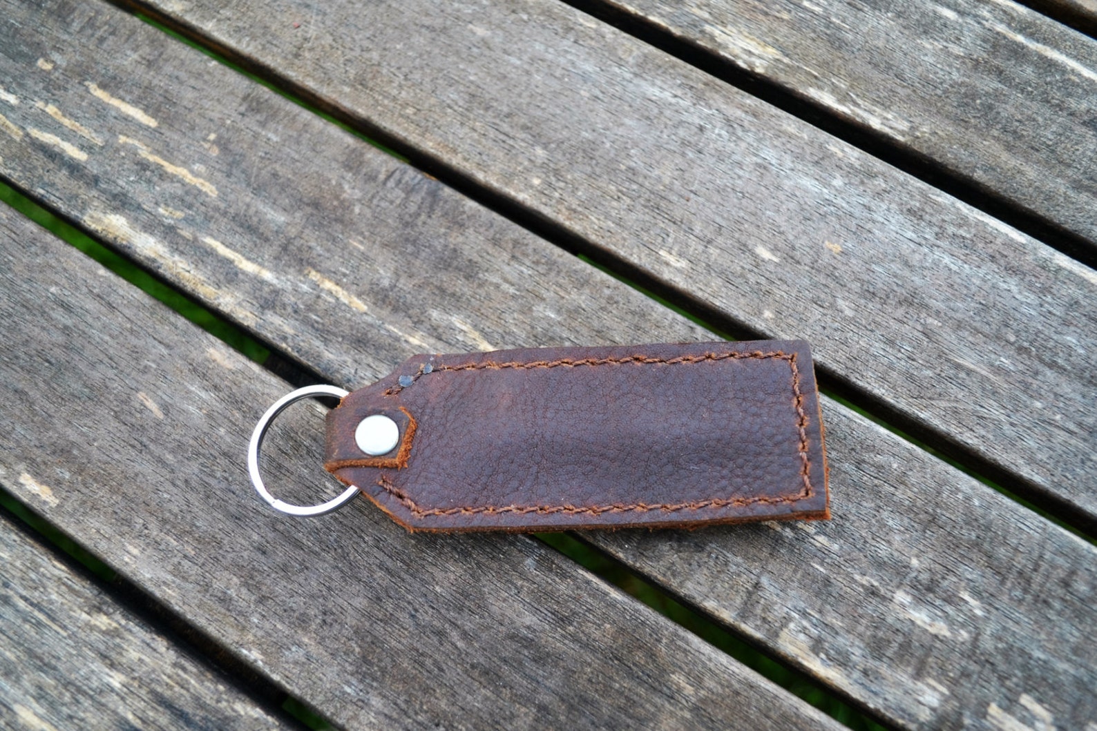 Leather keychain with vintage skeleton key Hand stitched | Etsy