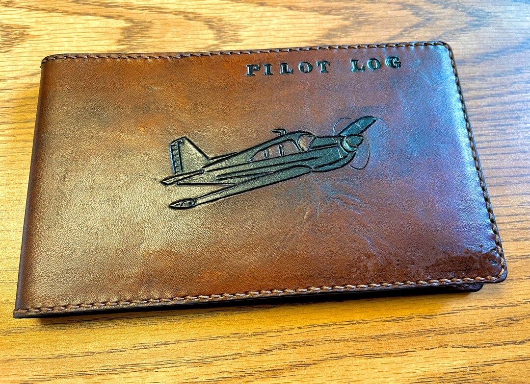Leather Pilot Log Book Cover - Hand Tooled, Hand Stitched, Personalized ...