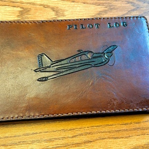 Leather Pilot Log Book Cover - Hand Tooled, Hand Stitched, Personalized ...