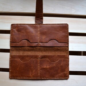 Distressed Tan Leather Long Wallet - Hand Stitched - Etsy