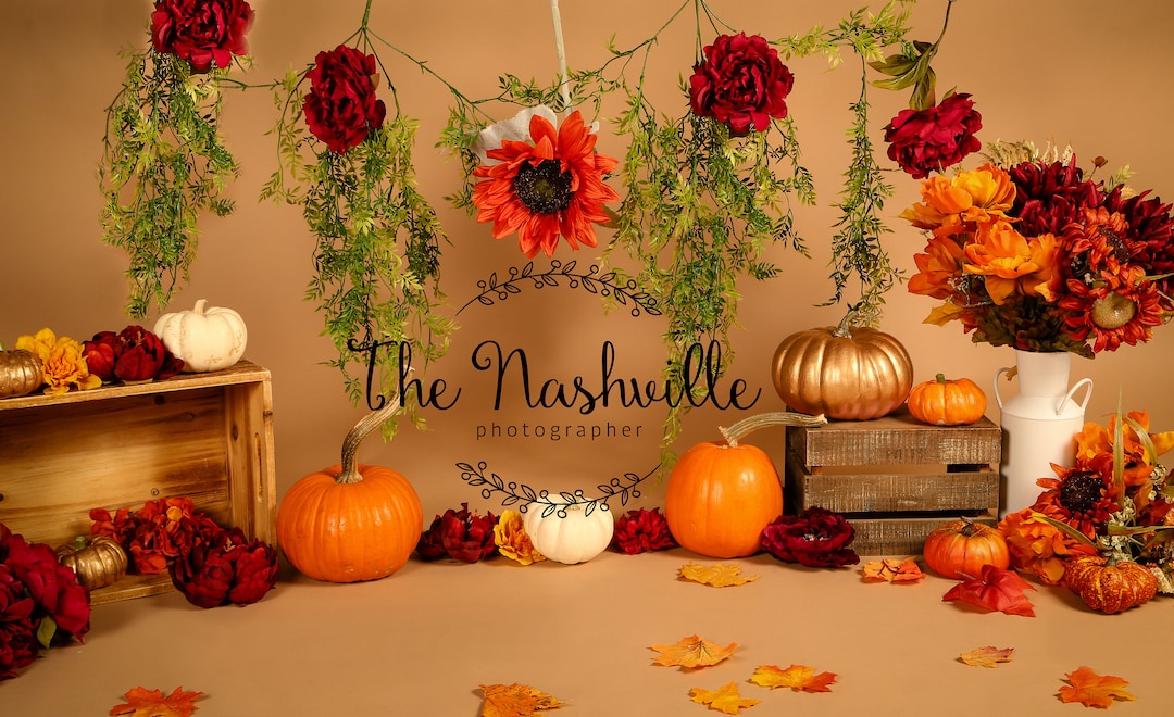 Floral Fall Pumpkin Setup Digital Backdrop Download Only - Etsy