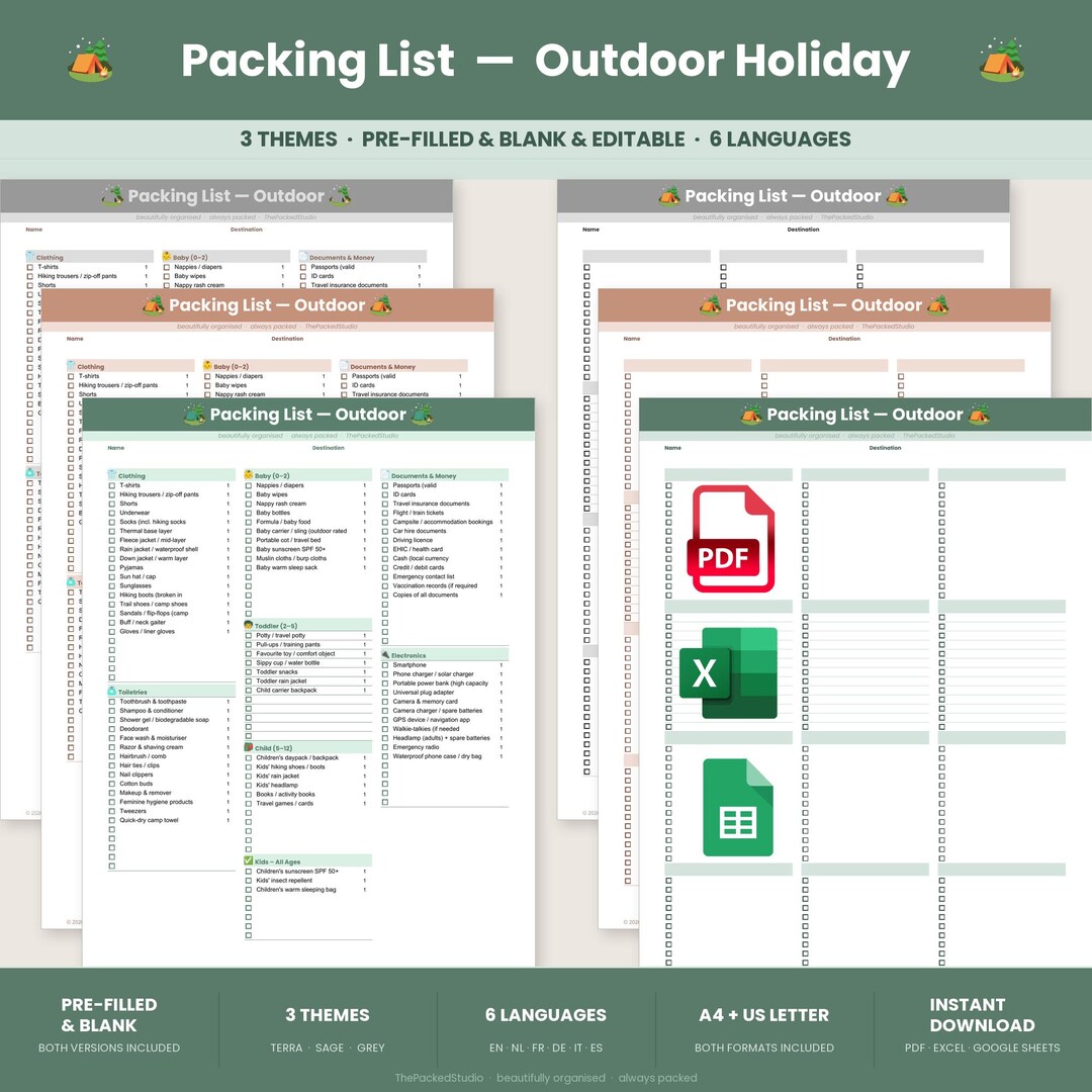 Camping Packing List | Hiking Travel Checklist | Editable Printable PDF ...