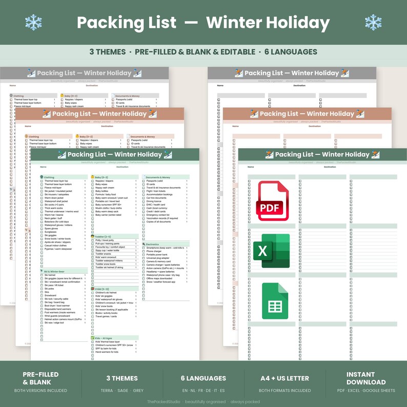 Ski Trip Packing List | Winter Holiday Checklist | Editable PDF | 6 ...