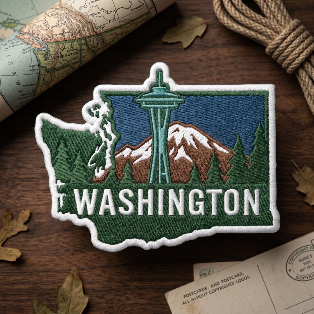 Washington State Embroidered Iron on Patch Space Needle PNW Travel ...