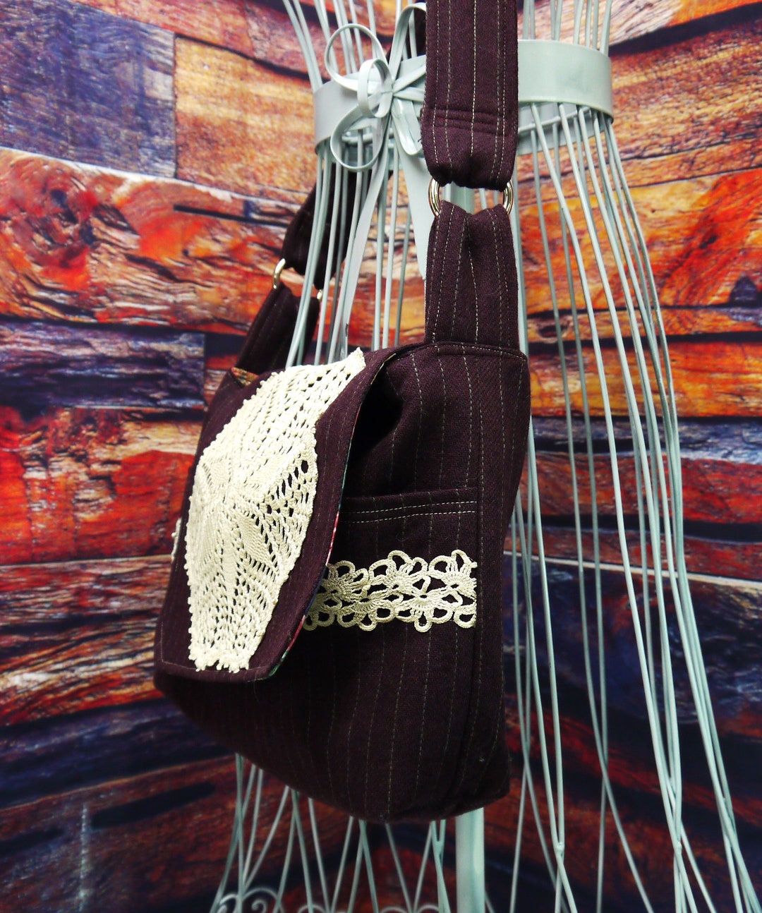 Messenger With Lots of Doilies and Lace, Doily Purse, Wool Messenger ...