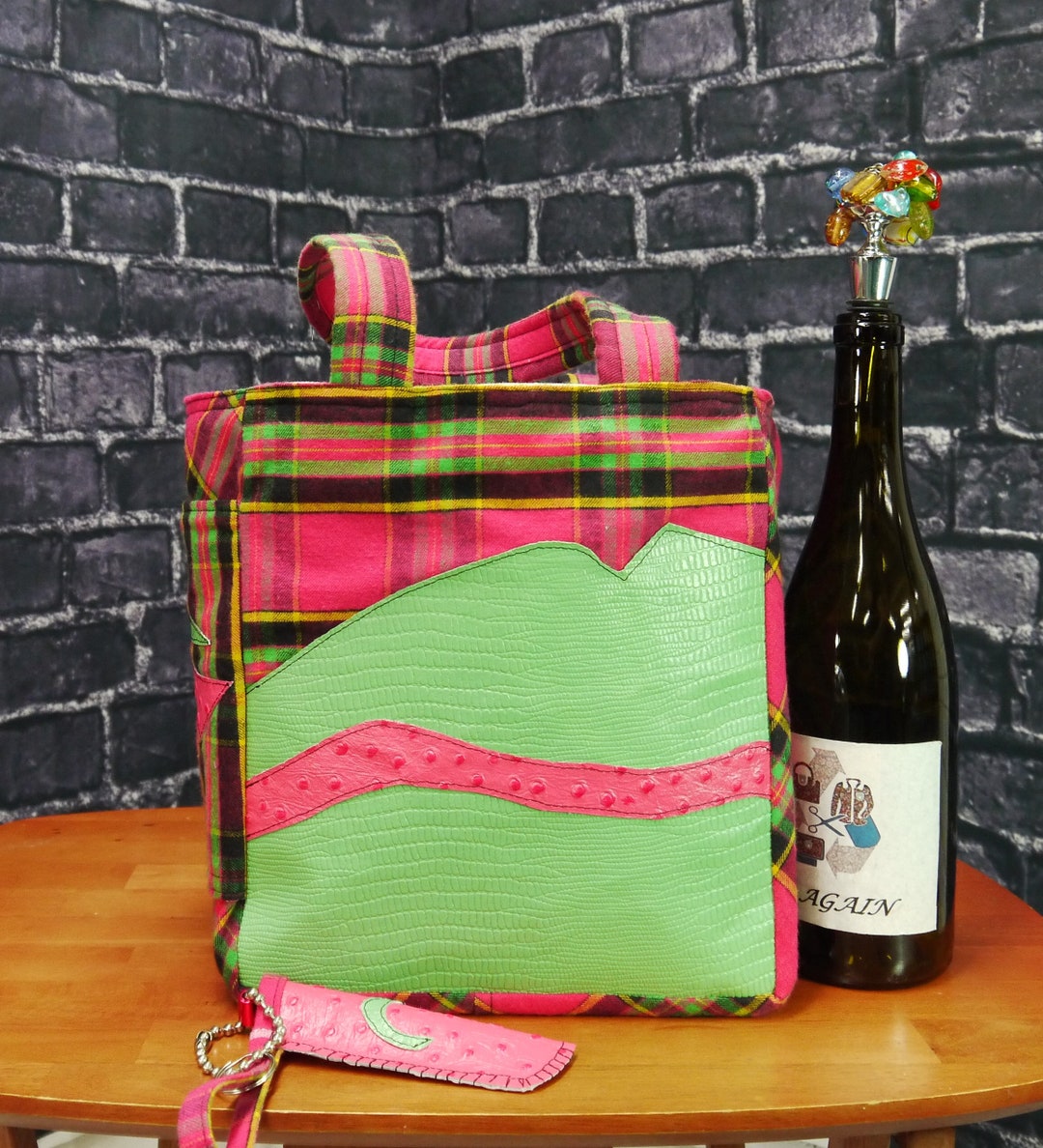 Pink and Green Leather Beer, Mead, Growler Carrier, Wine Bag, Beverage ...