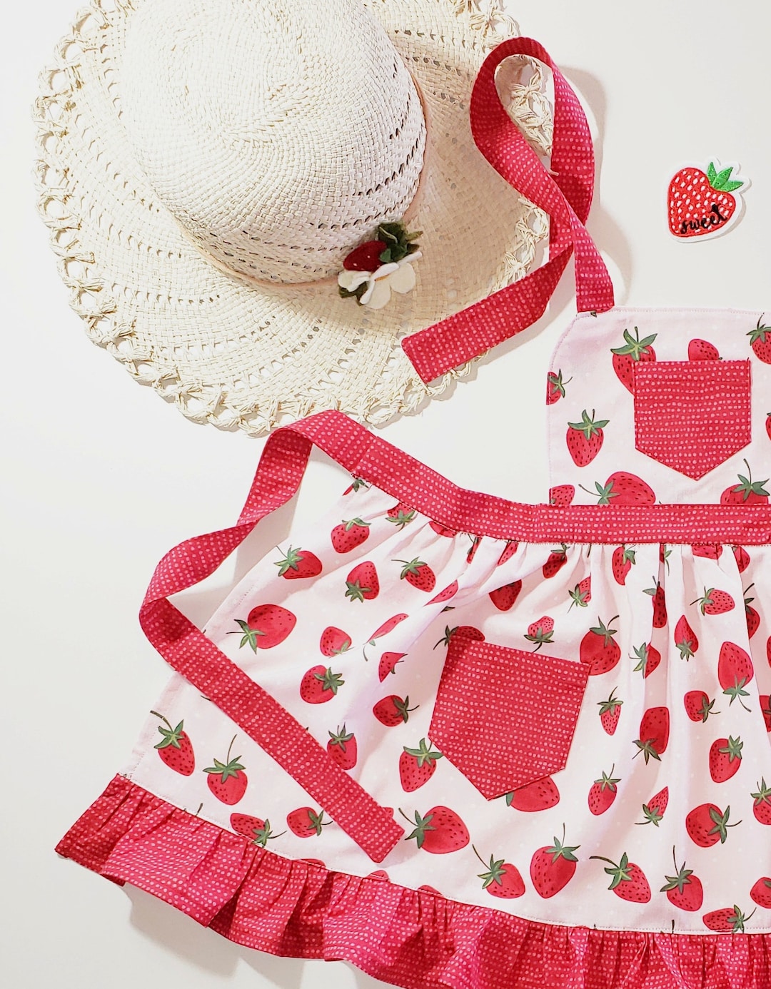 Strawberry Apron, Girls Apron, Little Girl Apron, Fruit Apron, Girls ...