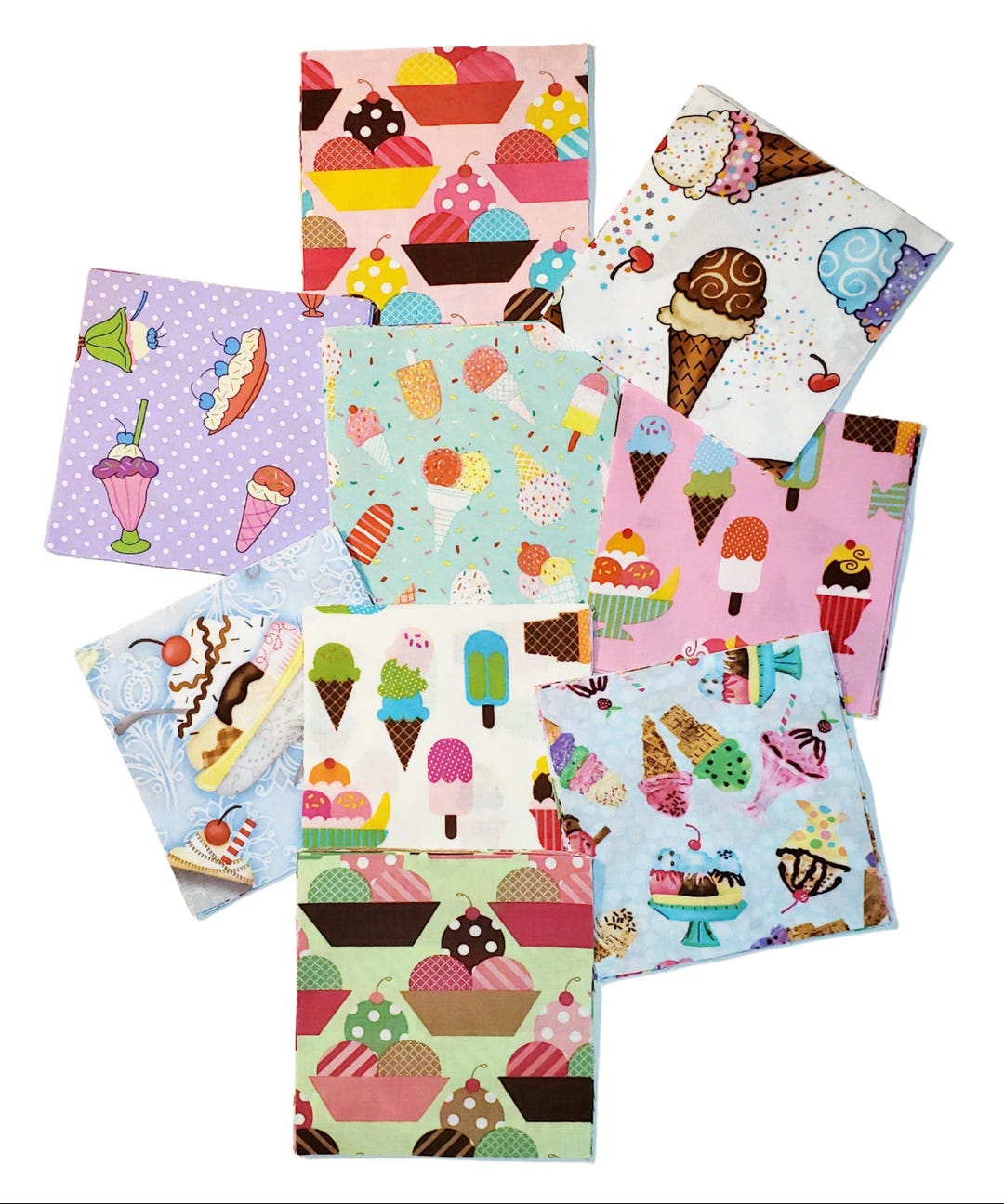 Ice Cream Scrap Pack, 5" Fabric Squares, Cotton Fabric Squares ...