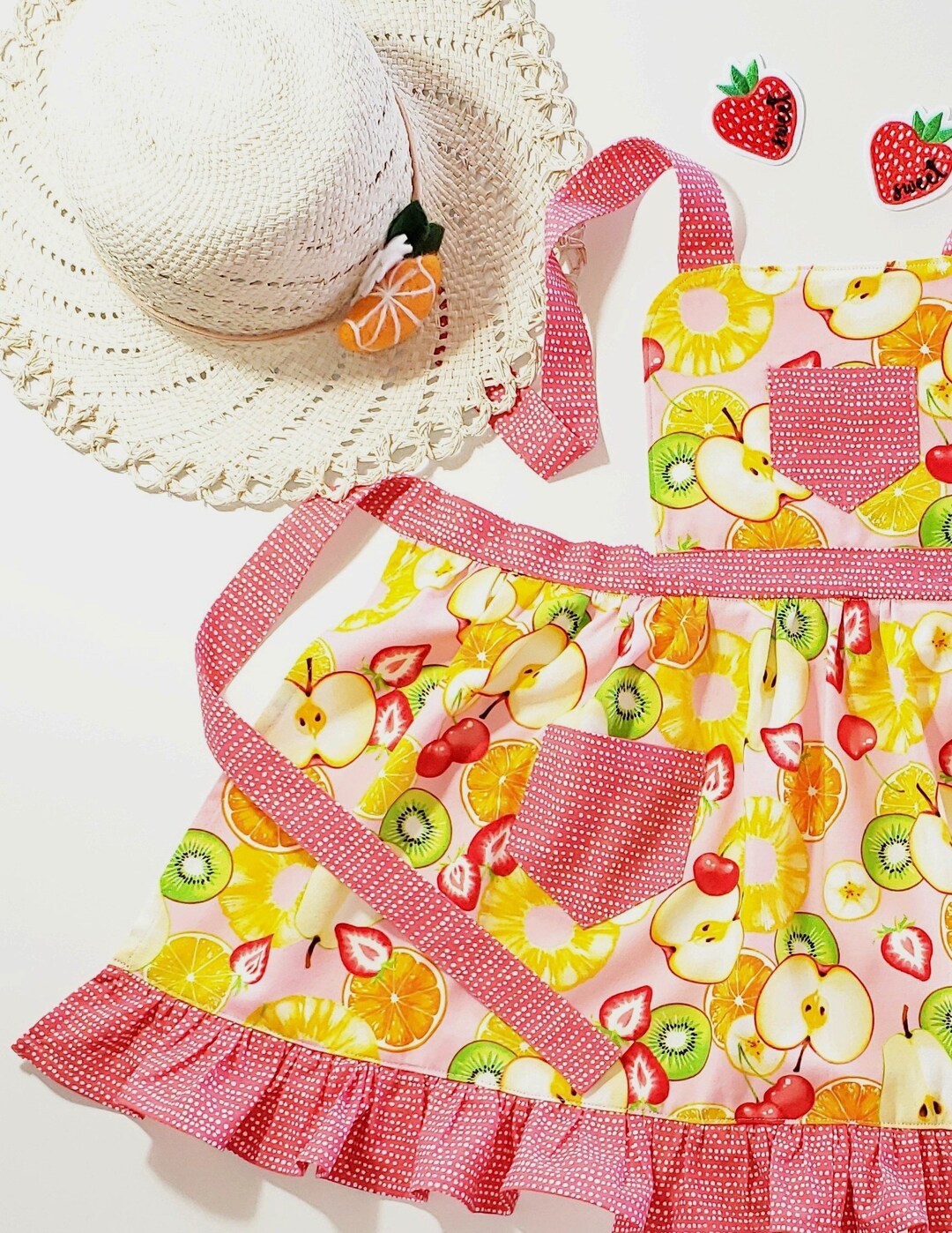 Toddler Fruit Apron, Pink Fruit Apron, Little Girl Apron, Baking Apron ...