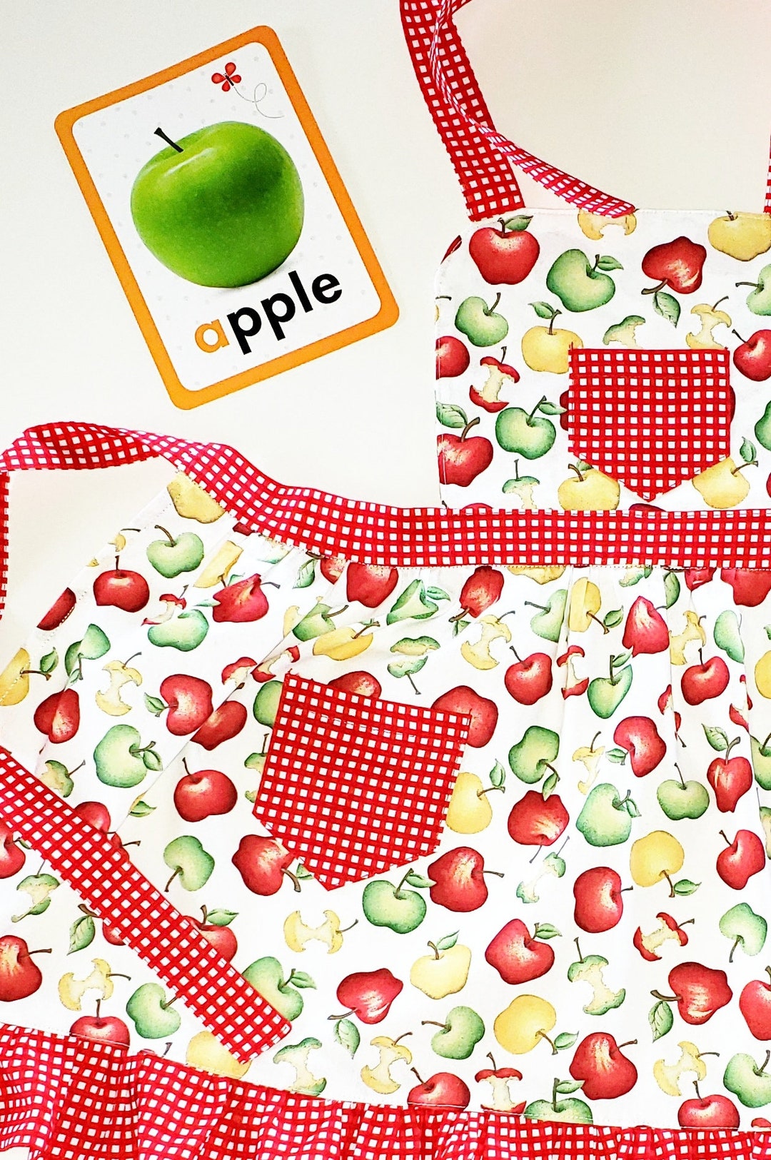 Girls Apple Apron, Apple Apron, Kids Apron, Childrens Apron, Birthday ...