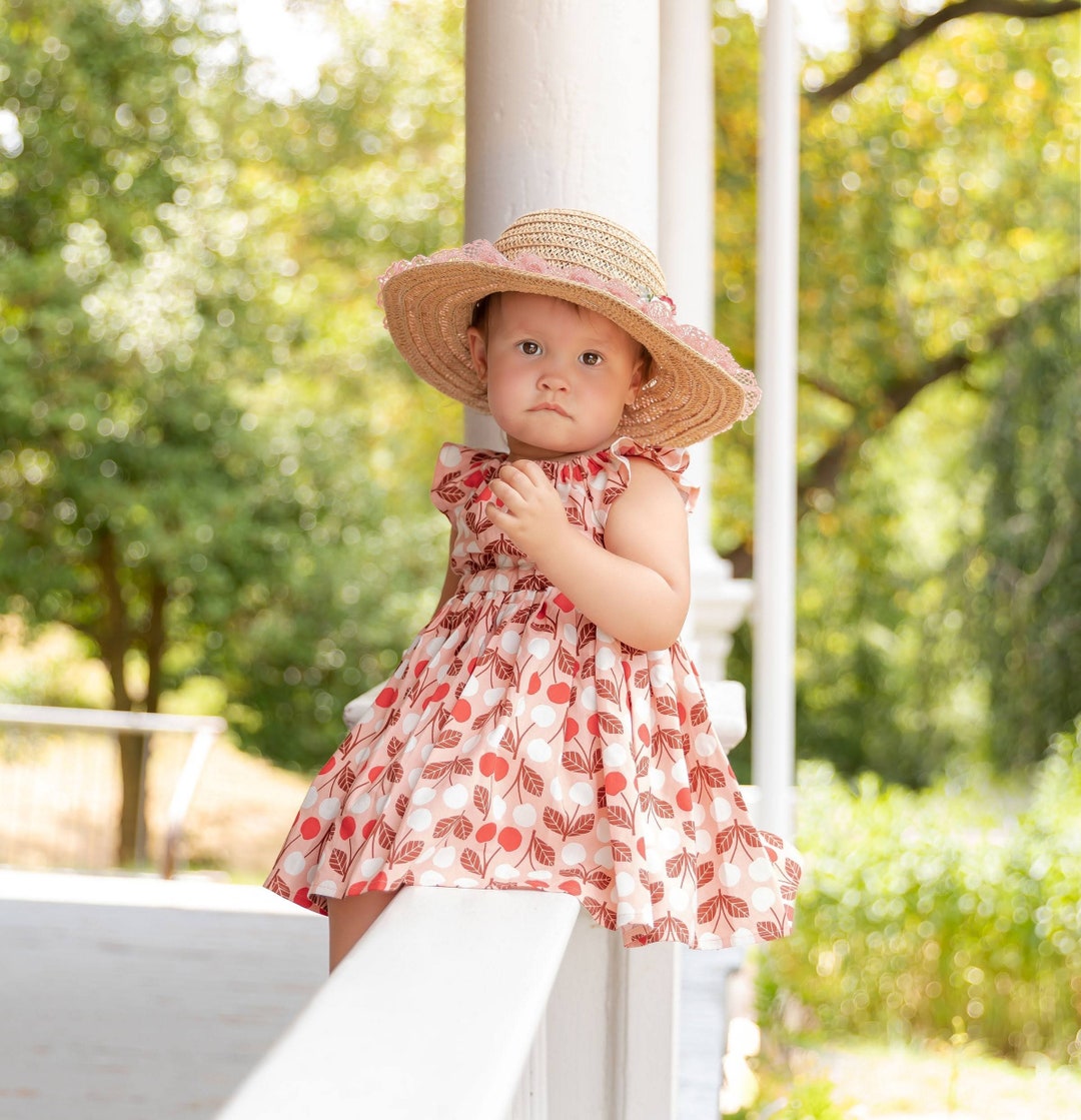 Baby Cherry Dress, Baby Peasant Dress, Baby Fruit Dress, Flutter Sleeve ...
