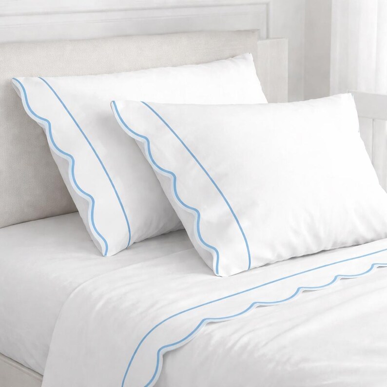 Scalloped Embroidery Border Sheet Set– 100% Cotton Sateen 400 Thread ...
