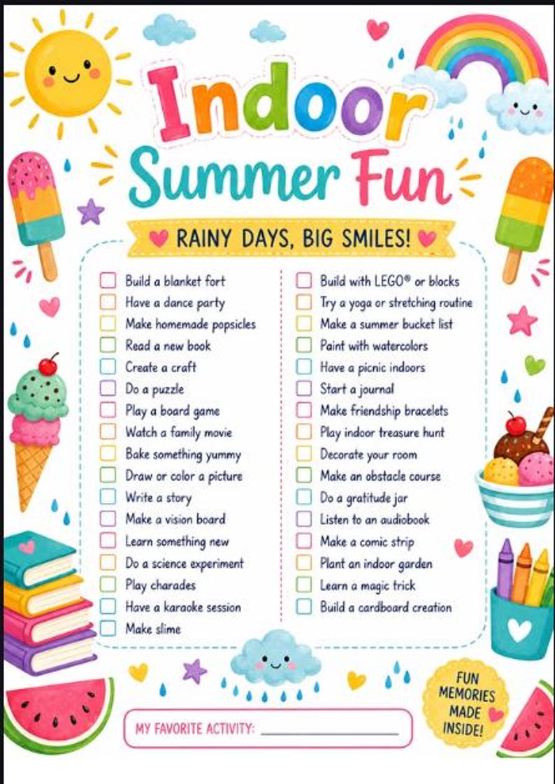 Summer Bucket List for Kids Printable – Fun Activity Checklist for ...