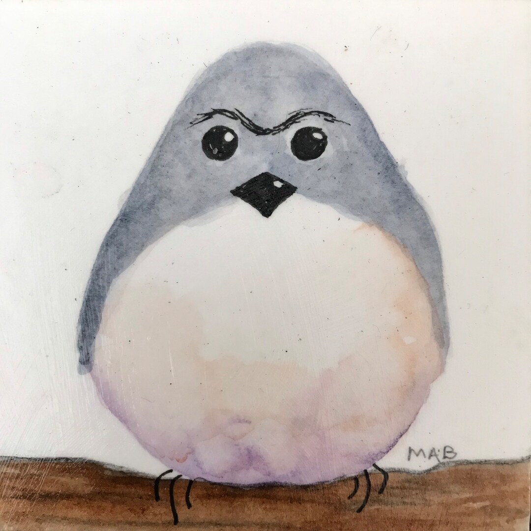 MINI 3 X 3 Blue Grey Gnatcatcher Watercolor Original Art Gray Bird ...