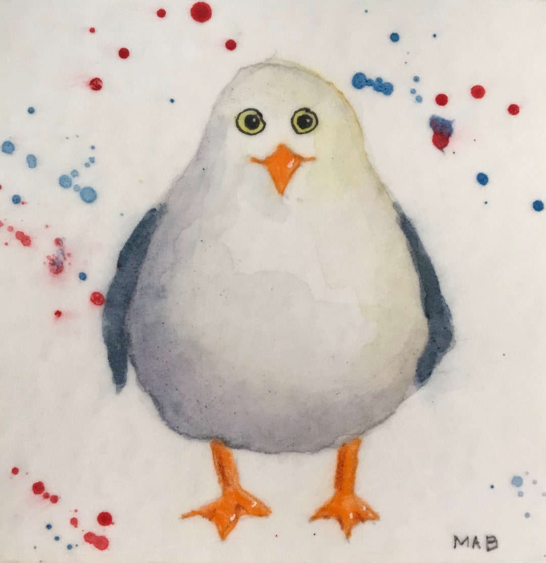 MINI 3 X 3 Seagull Tiny Mixed Media Coastal Painting for Beach Lover - Etsy