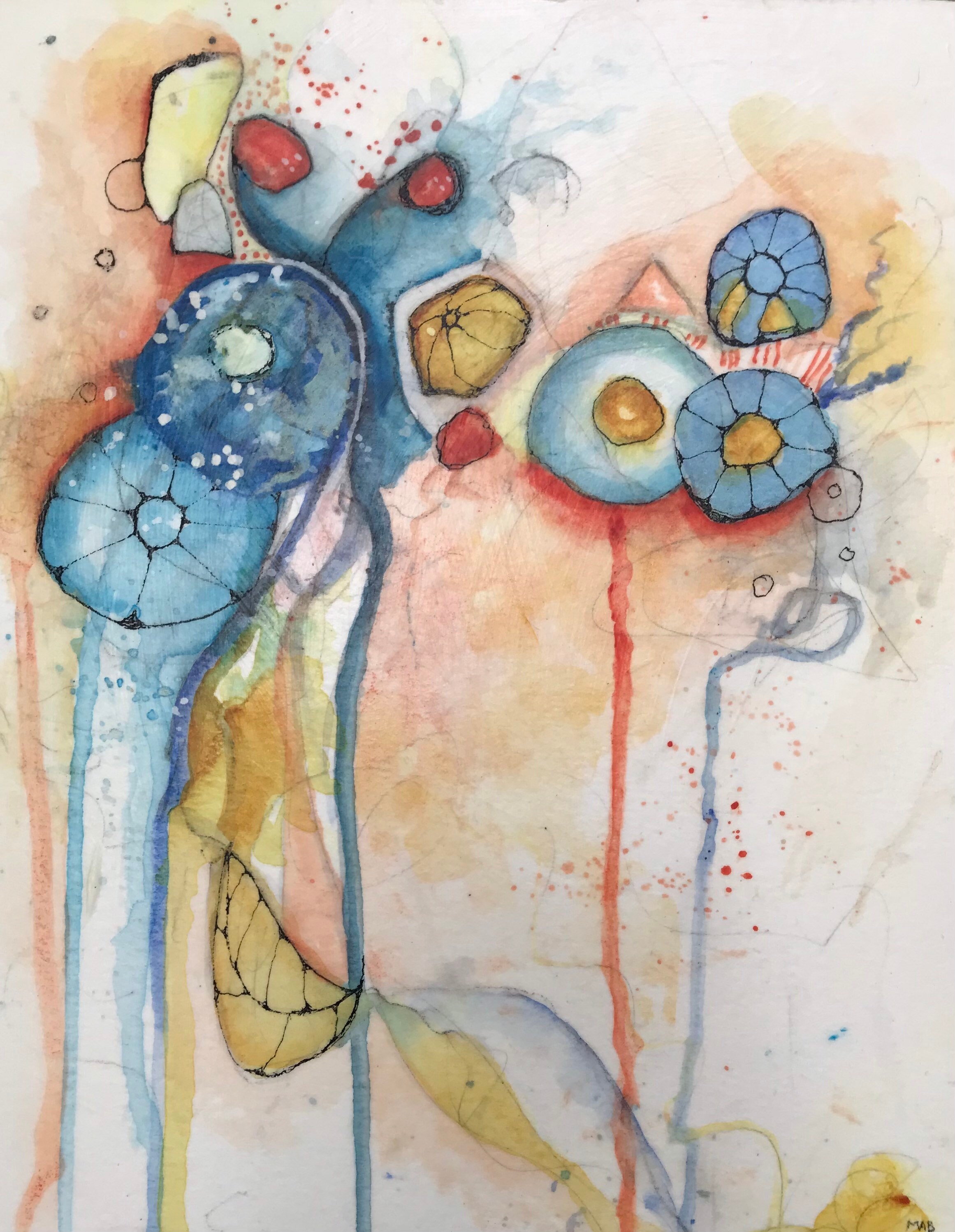Happy Days Abstract Floral Watercolor Original Art Painting Gift Idea ...